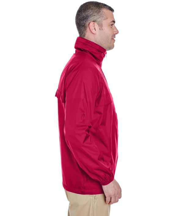 8929 UltraClub® Adult Hooded Nylon Zip-Front Pack-Away Jacket Red ...